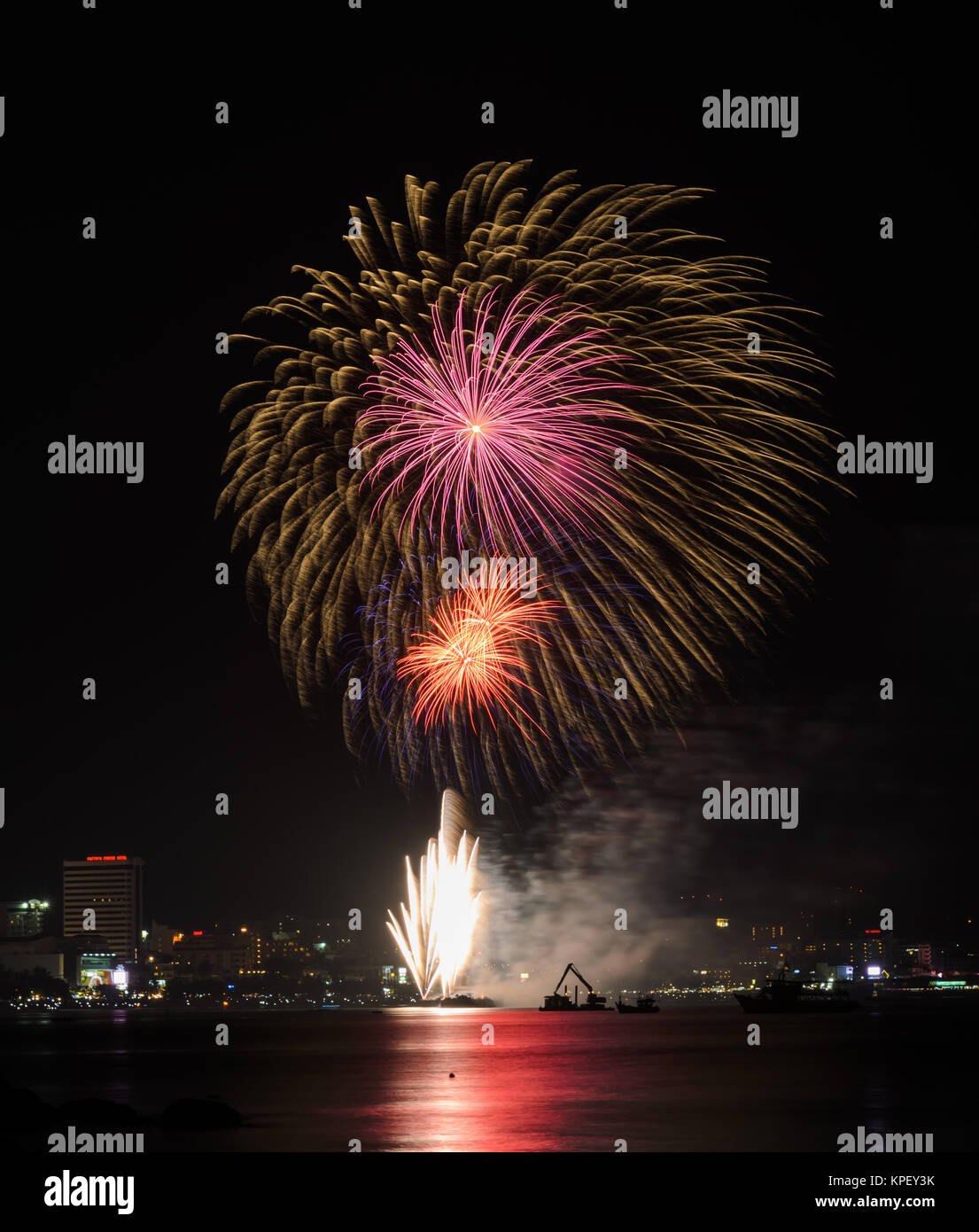 Fireworks at Pattaya beach, Thailand Stock Photo - Alamy