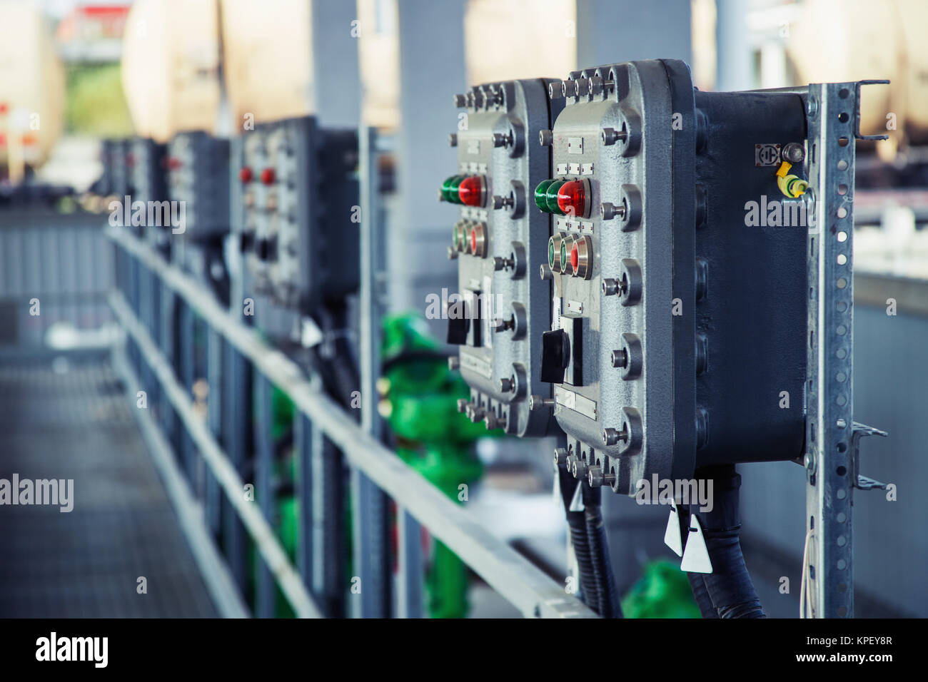 control panel with switches and lamps Stock Photo - Alamy