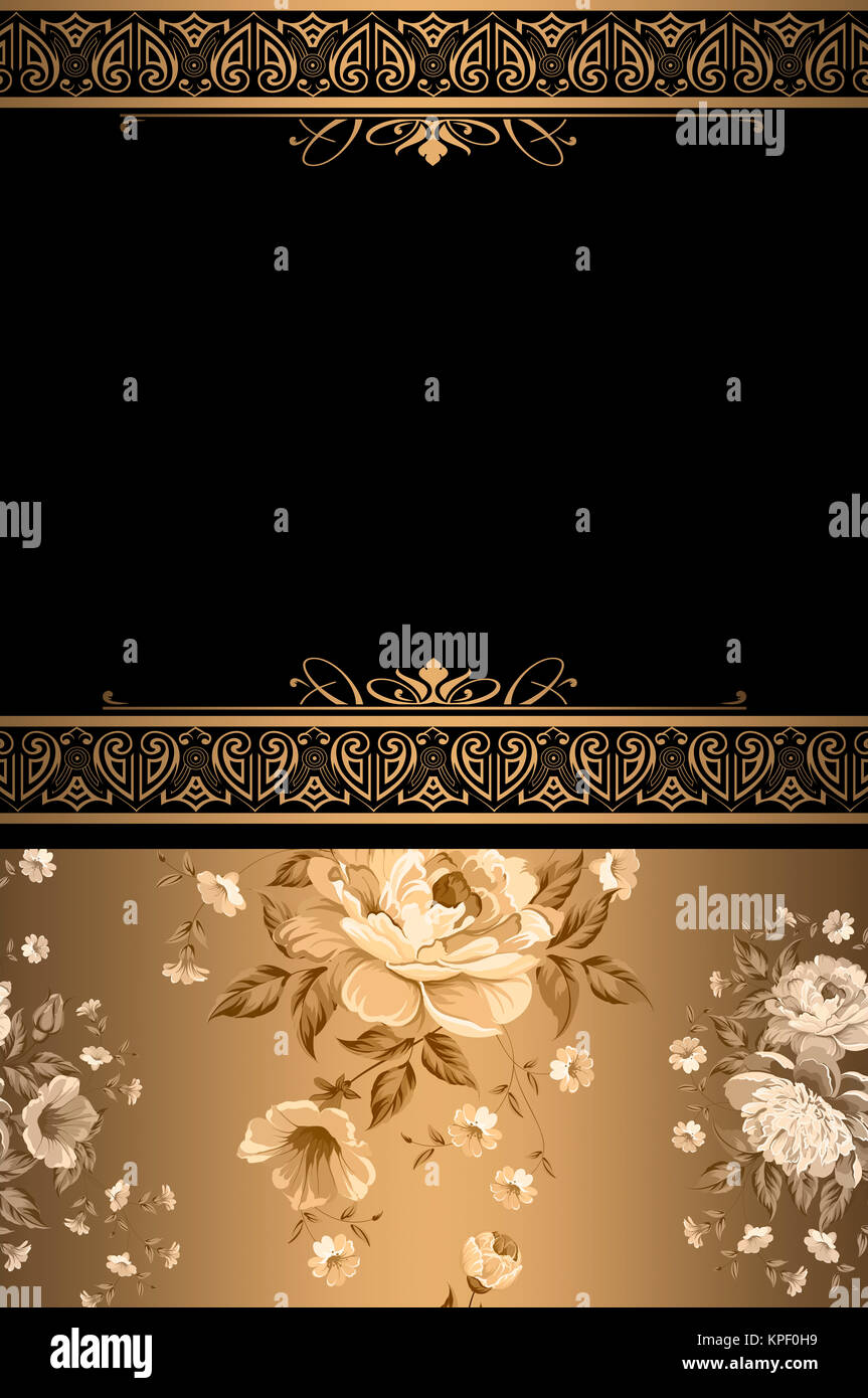 Vintage background with flowers and decorative old-fashioned border ...