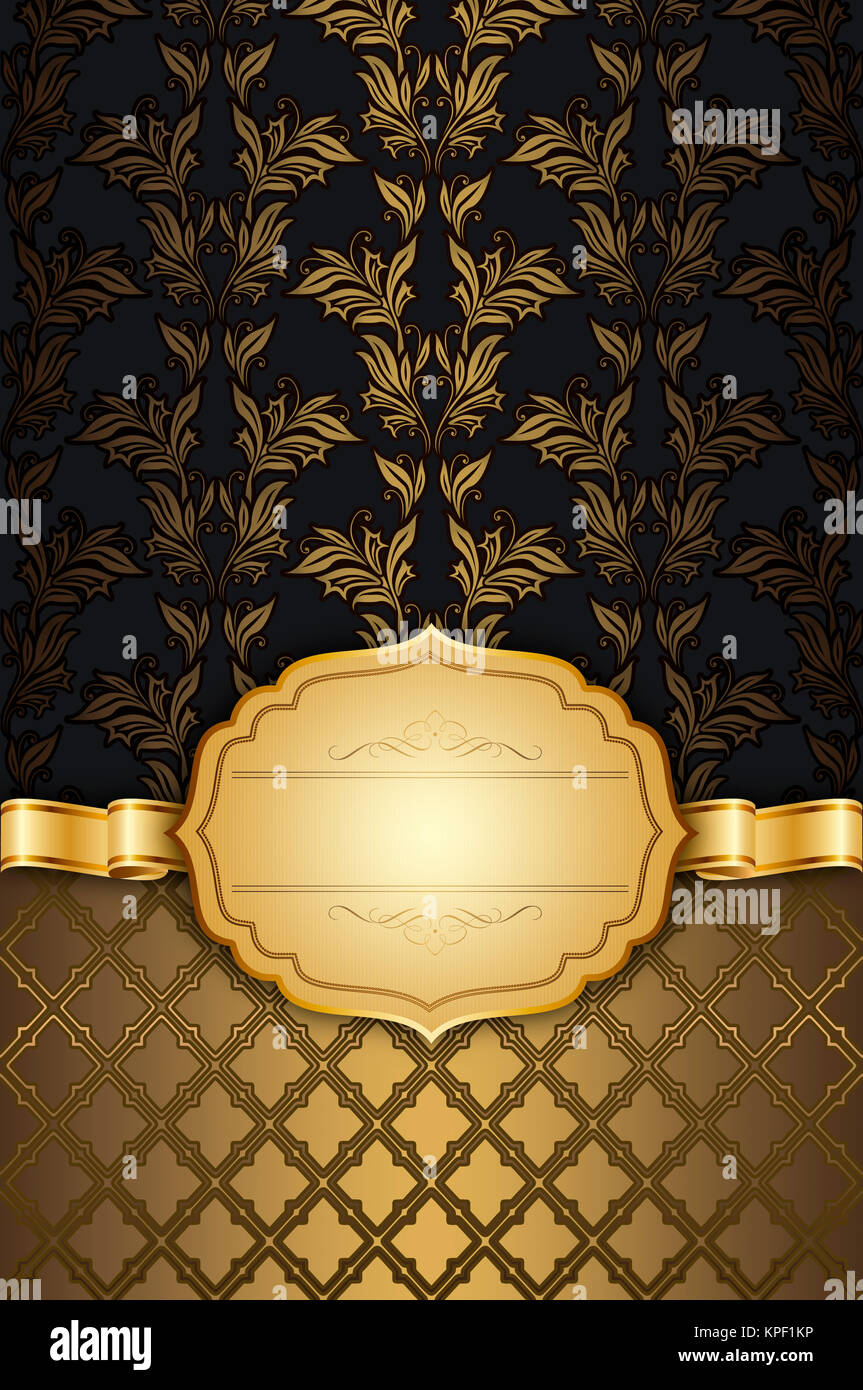 Vintage background with elegant gold ribbon, old-fashioned pattern and ...