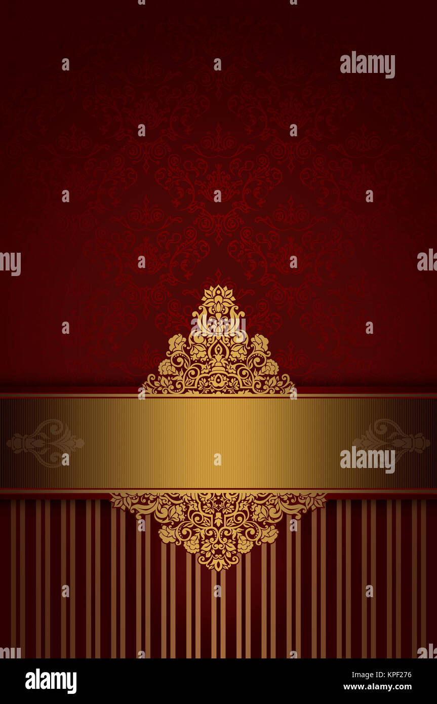 Decorative vintage background with gold border and old-fashioned floral ...