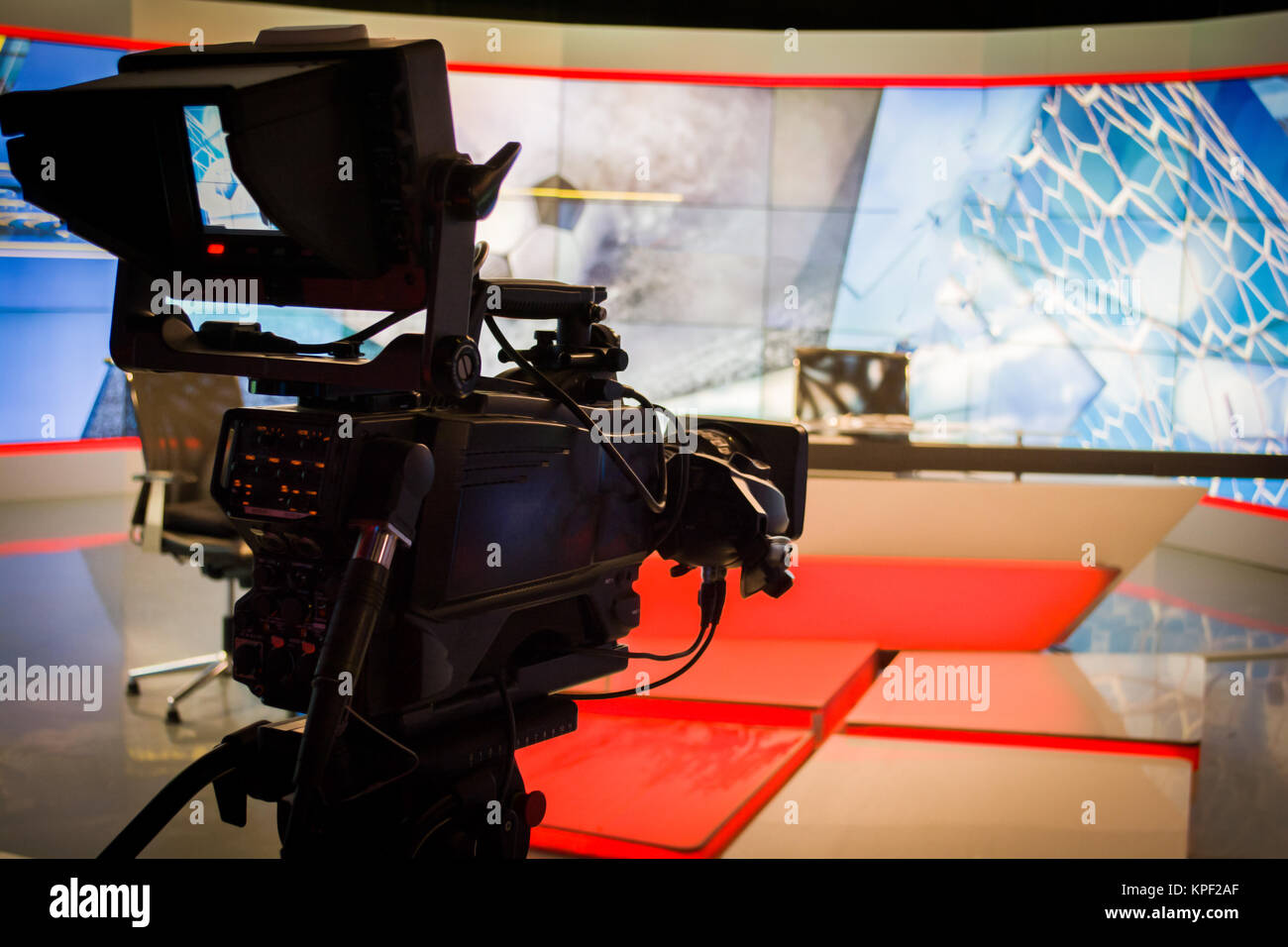 video camera lens recording show in tv studio focus on camera aperture ...