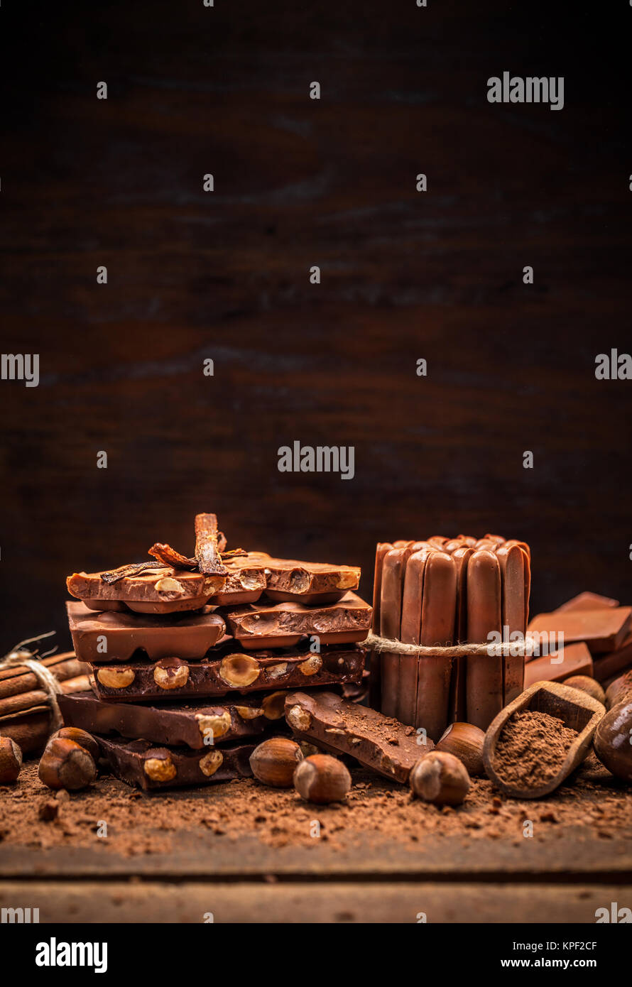 Stack of chocolate pieces Stock Photo - Alamy