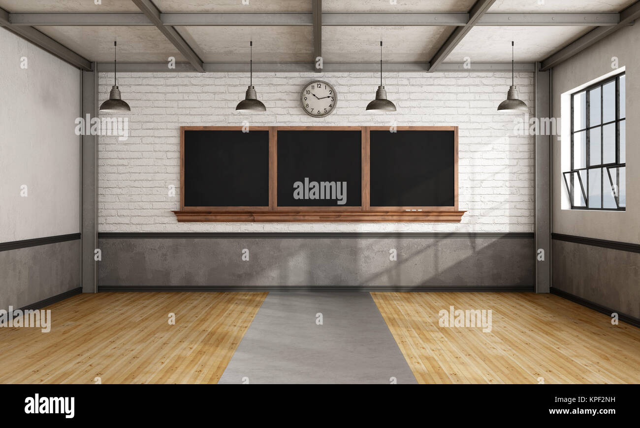 Empty retro classroom education blackboard school brick wall hi-res ...