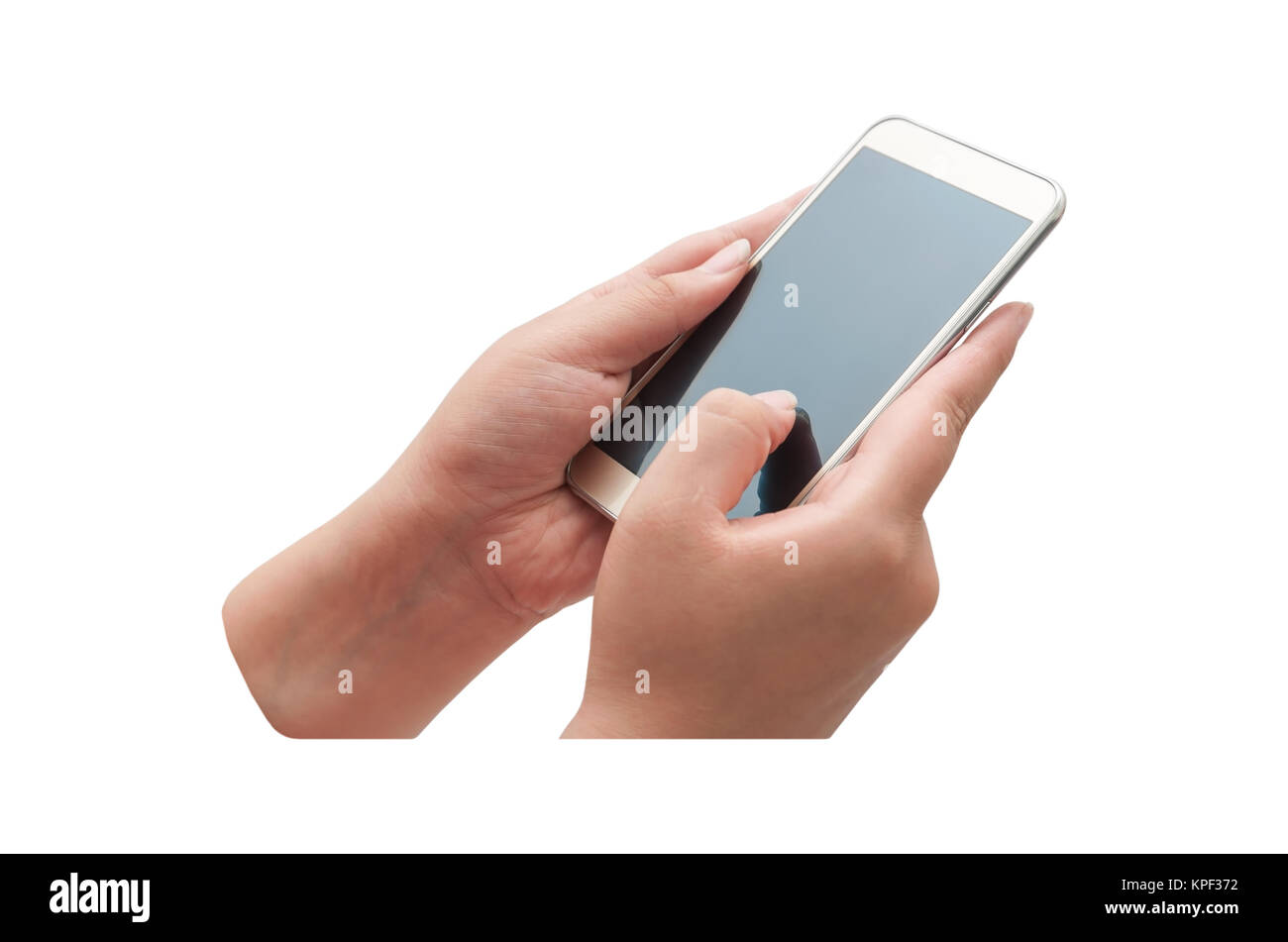 Hand with smartphone touch screen isolated Stock Photo - Alamy