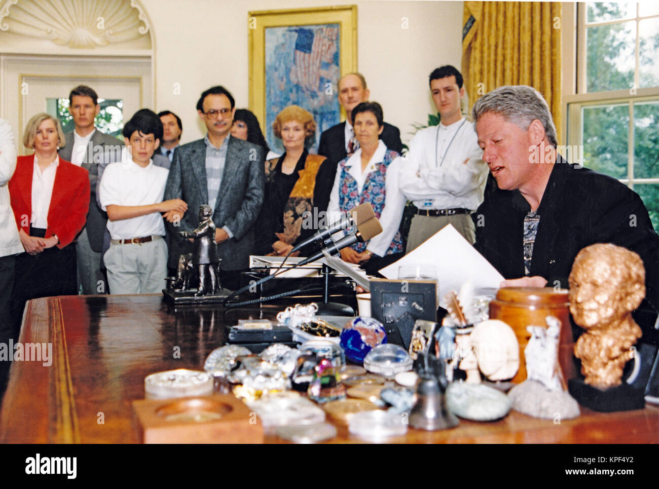 United States President Bill Clinton delivers his weekly radio address ...