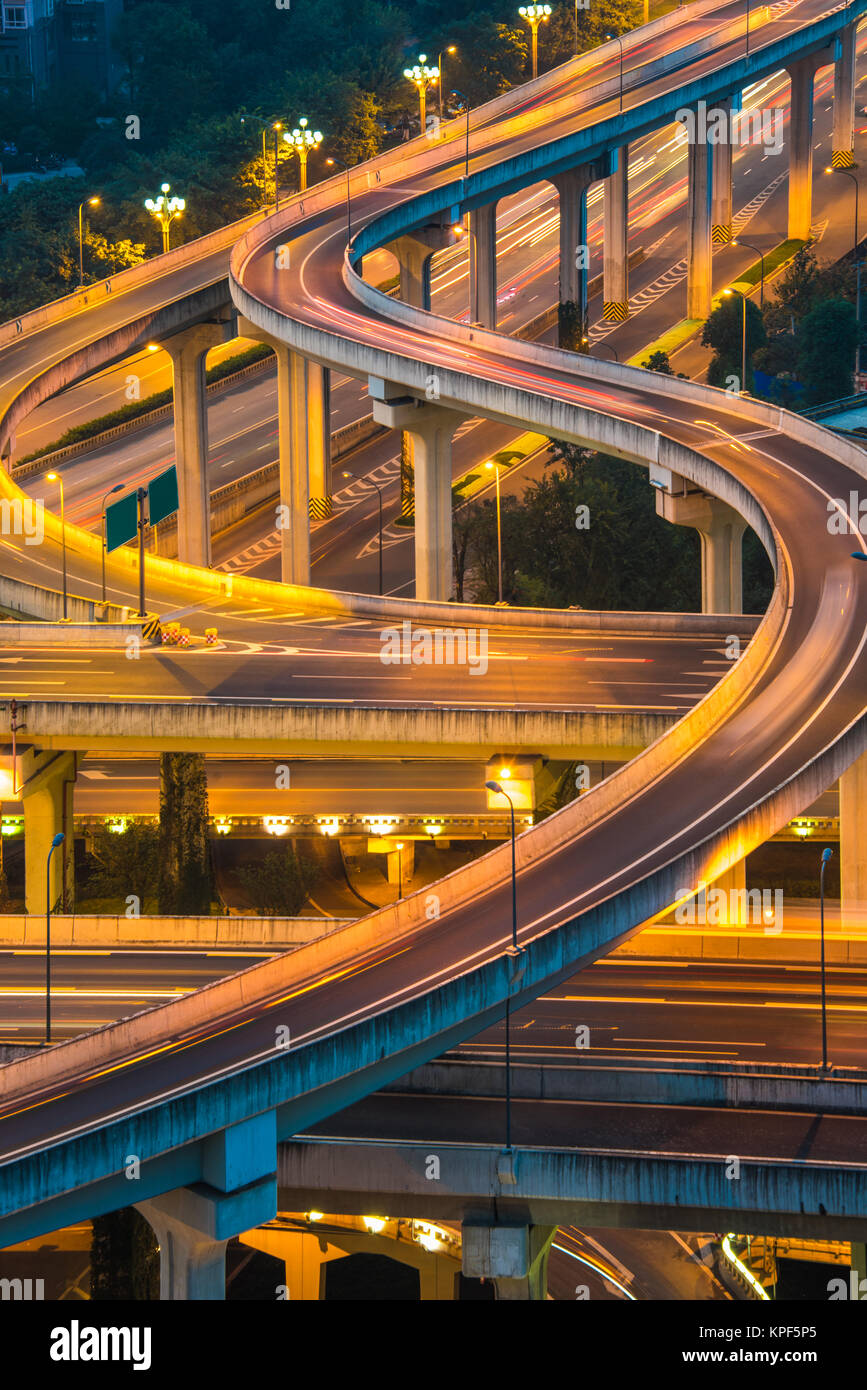 Aerial View of Shanghai overpass at Night in China Stock Photo - Alamy