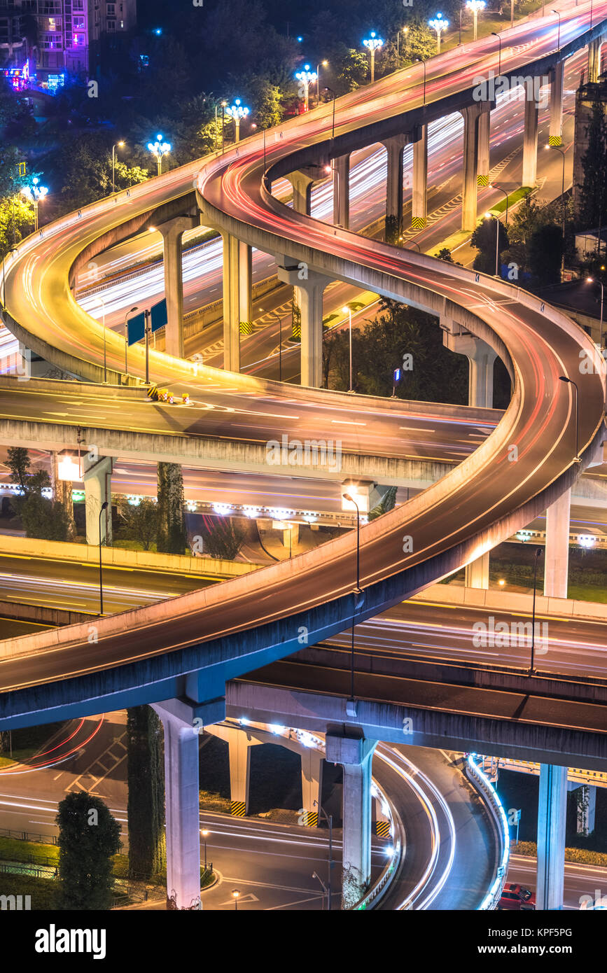 Aerial View of Shanghai overpass at Night in China Stock Photo - Alamy