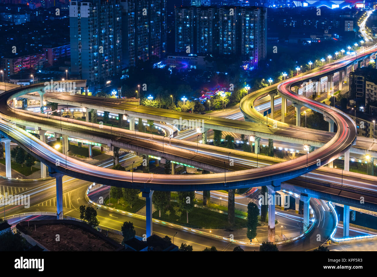 Aerial View of Shanghai overpass at Night in China Stock Photo - Alamy