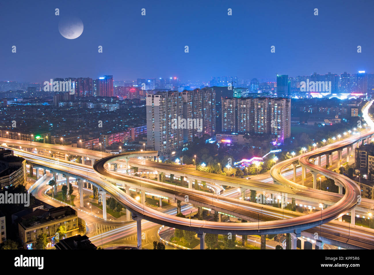 Aerial View of Shanghai overpass at Night in China Stock Photo - Alamy