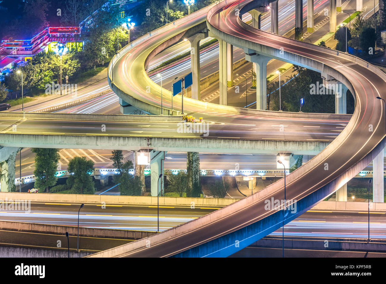 Aerial View of Shanghai overpass at Night in China Stock Photo - Alamy