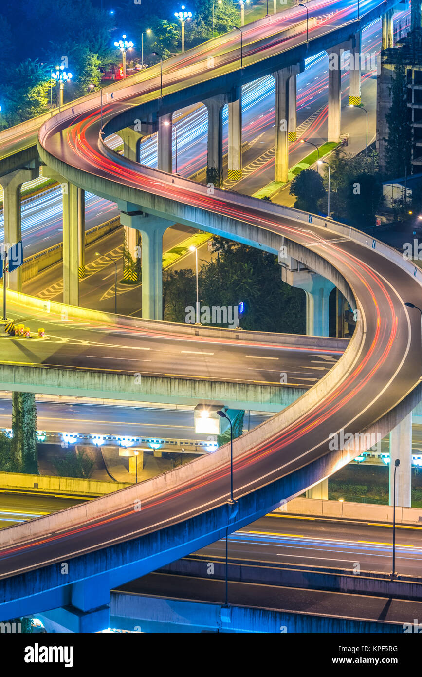Aerial View of Shanghai overpass at Night in China Stock Photo - Alamy