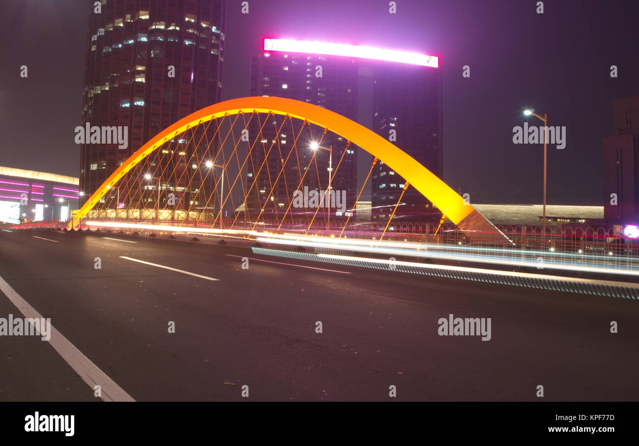 At NIght . Slow Speed Shutter with the modern bridge in Tianjin City ...