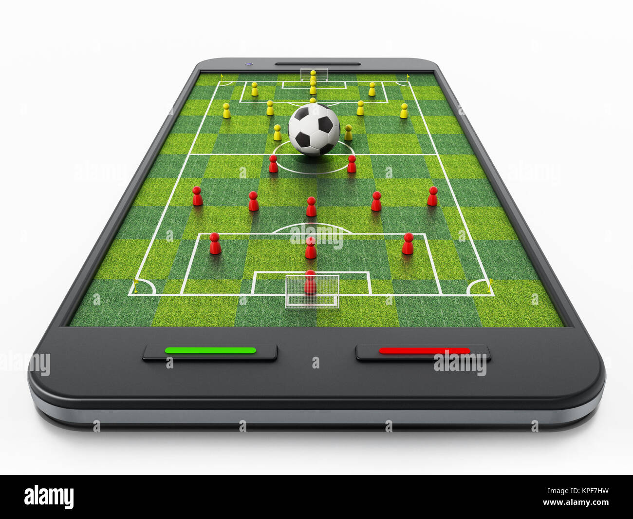 Smartphone with soccer field, football and pawns. 3D illustration Stock ...