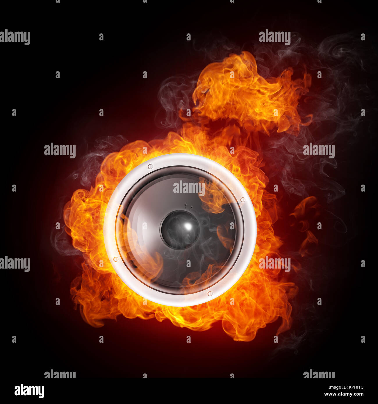 Loudspeaker on Fire Isolated on Black Background. 2D graphics, computer ...