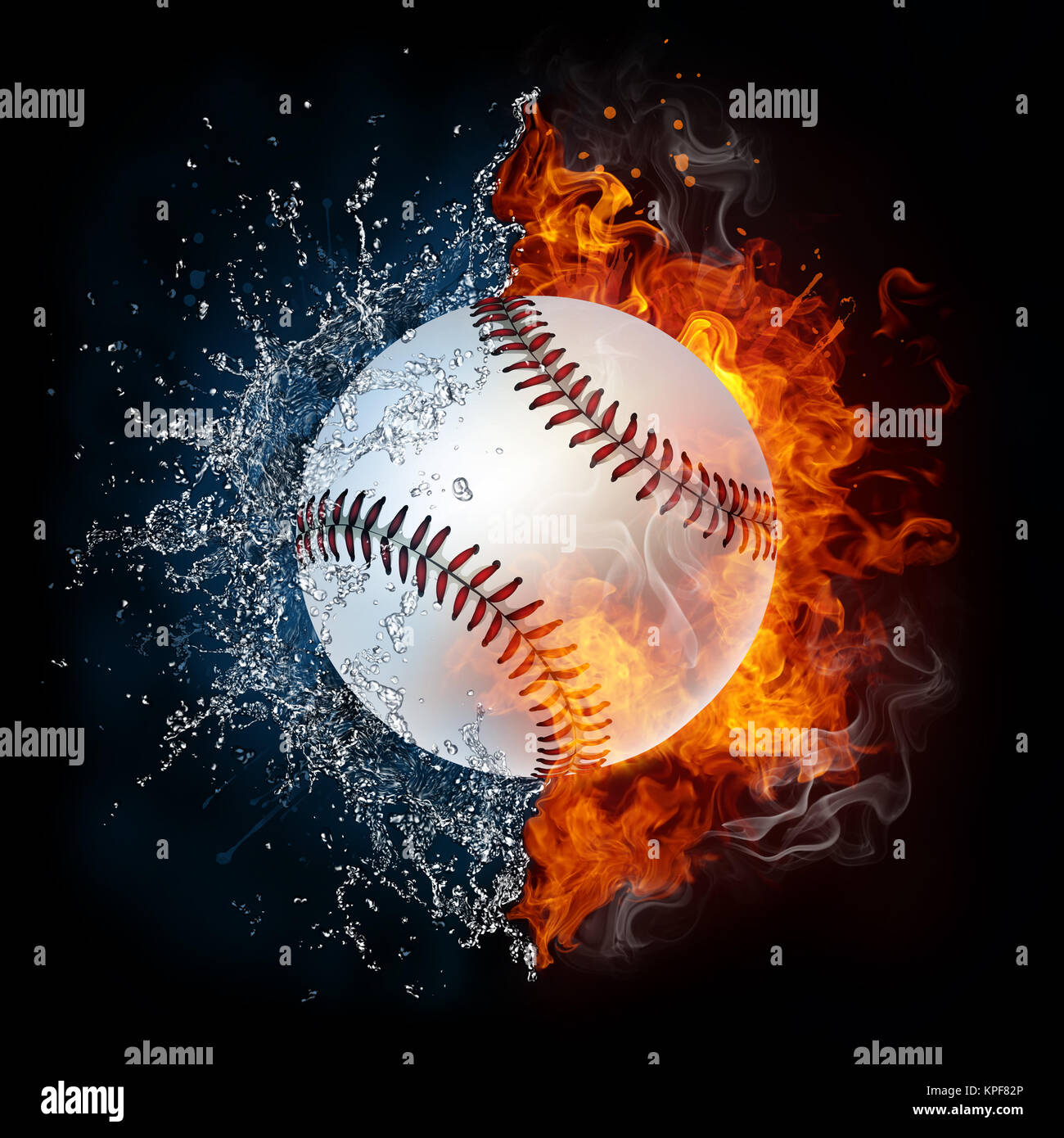 Baseball Ball in Fire and Water. 2D Graphics. Computer Design Stock ...