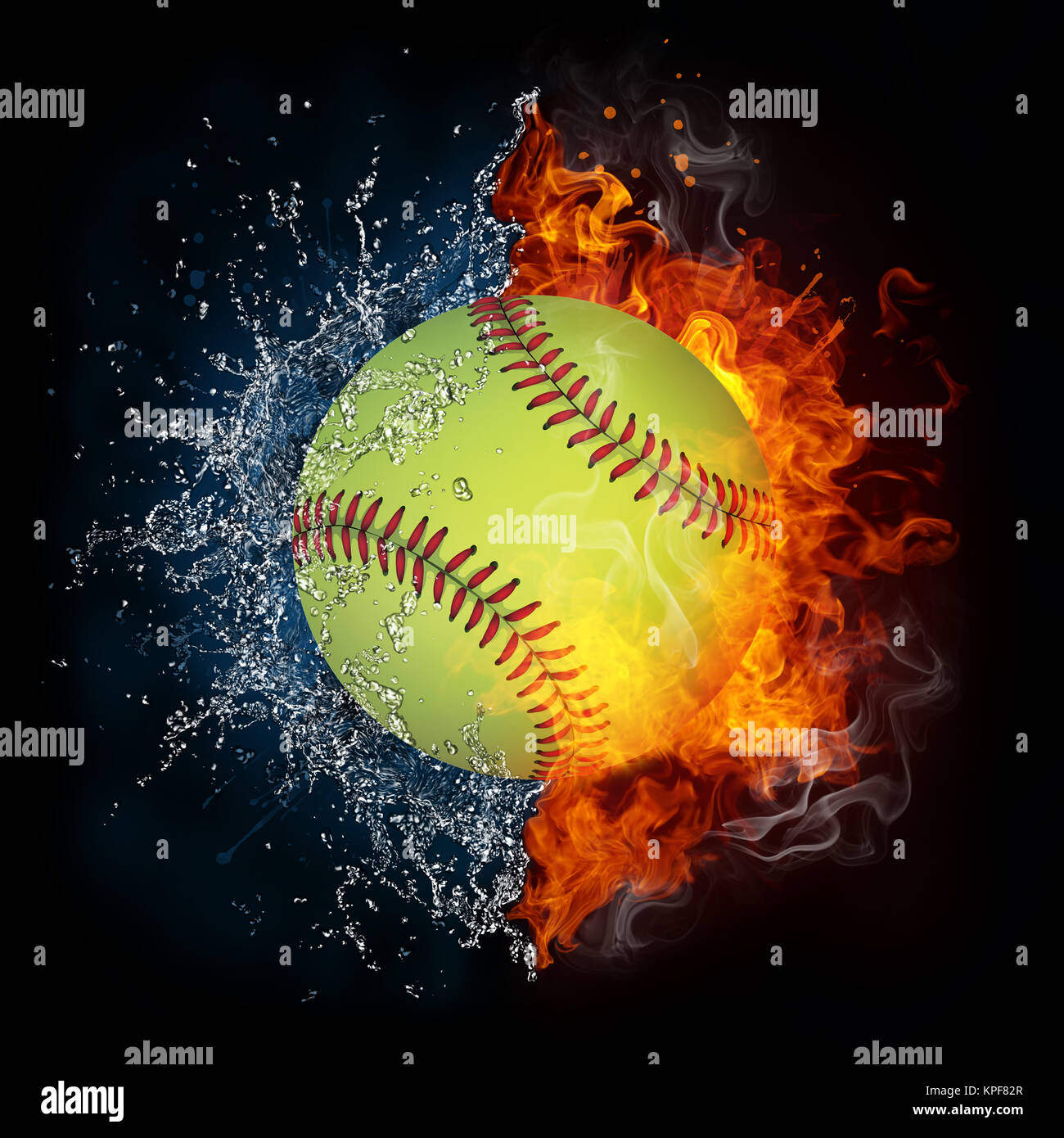 Baseball Ball on Fire and Water. 2D Graphics. Computer Design Stock ...