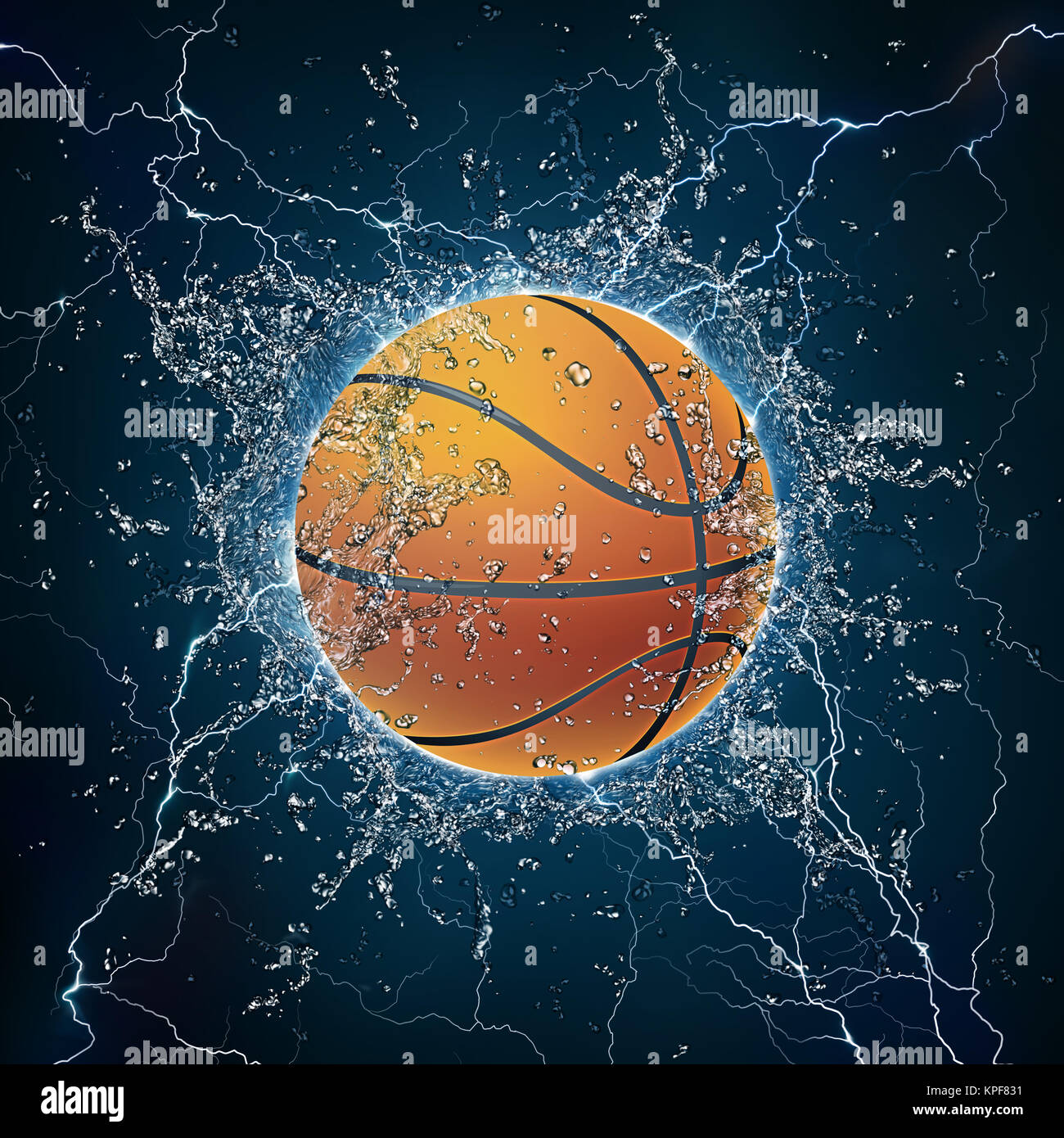 Basketball Ball on Water. 2D Graphics. Computer Design Stock Photo - Alamy