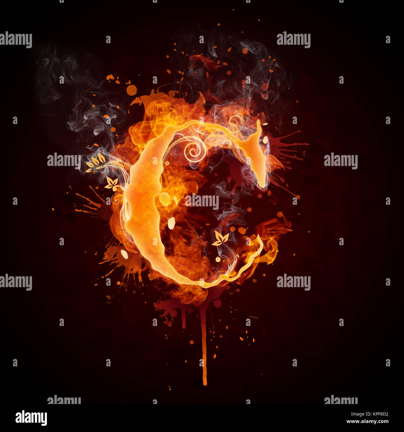Fire Swirl Letter C Isolated on Black Background. Computer Design Stock ...