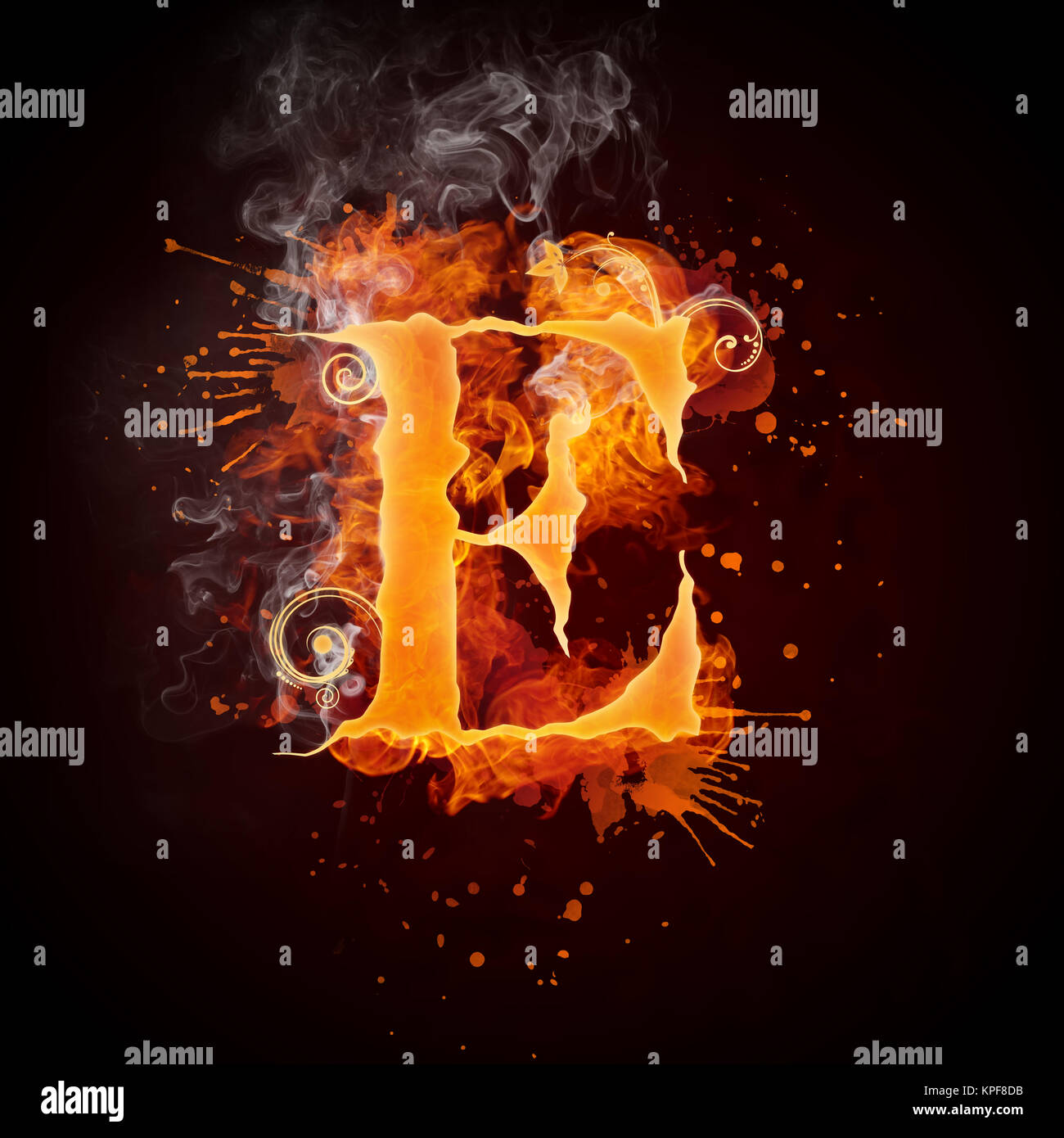 Fire Swirl Letter E Isolated on Black Background. Computer Design Stock ...