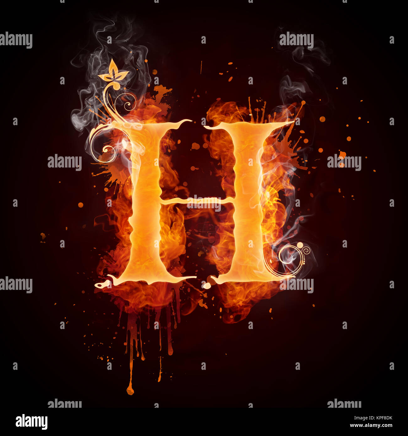 Fire Swirl Letter H Isolated on Black Background. Computer Design Stock ...