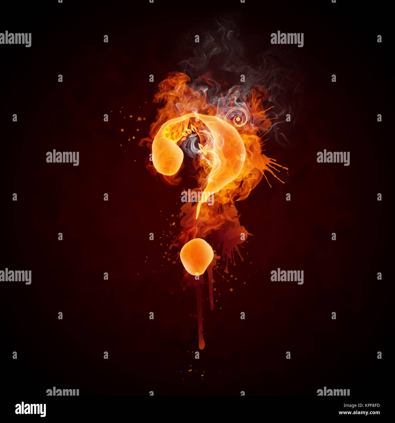 Fire Swirl Question Mark Isolated on Black Background. Computer Design ...