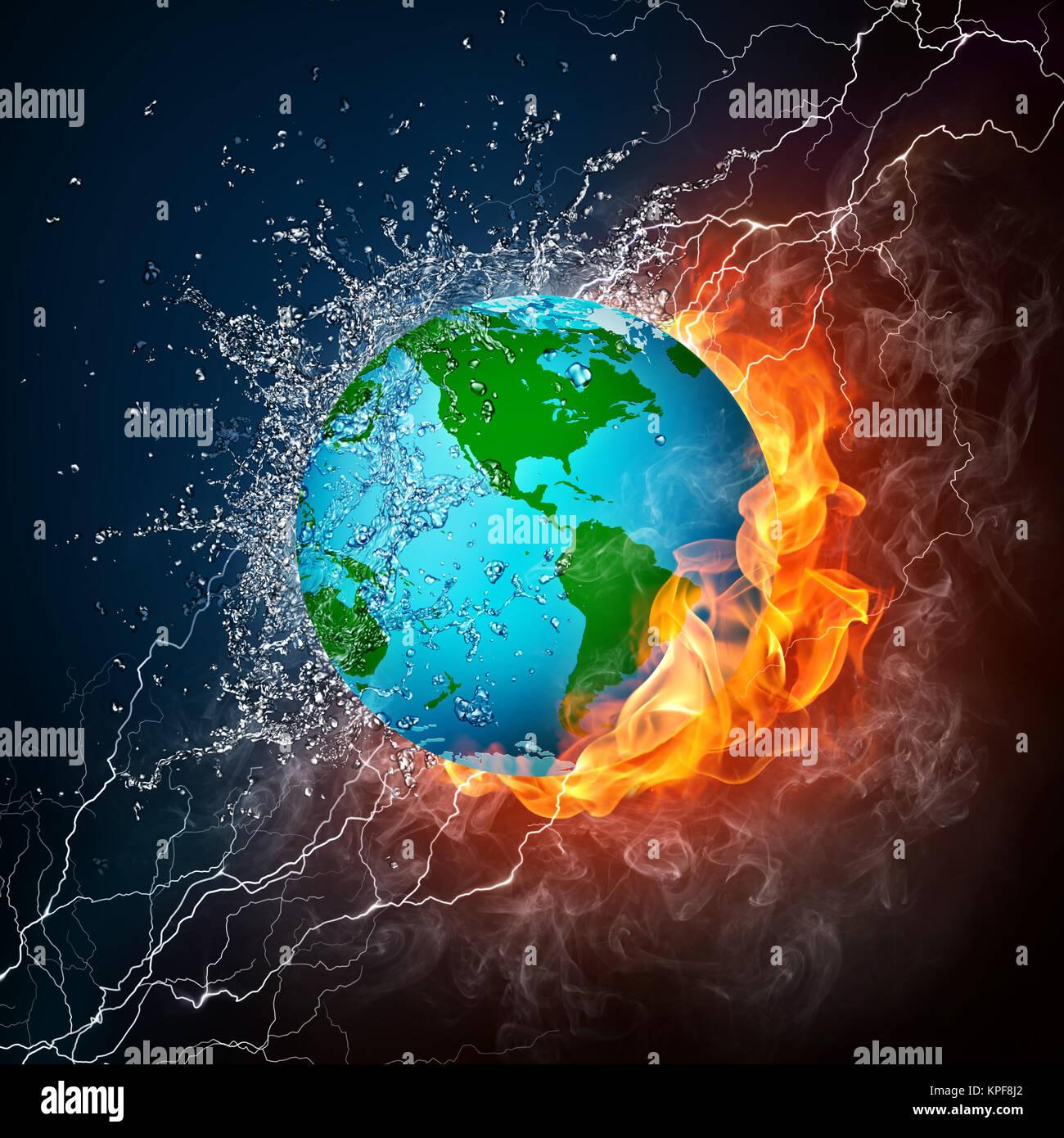 Globe in Fire and Water Isolated on Black Background. Computer Graphics ...