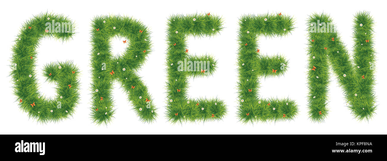 GREEN Grass Word Isolated on White Background. Computer Graphics Stock ...