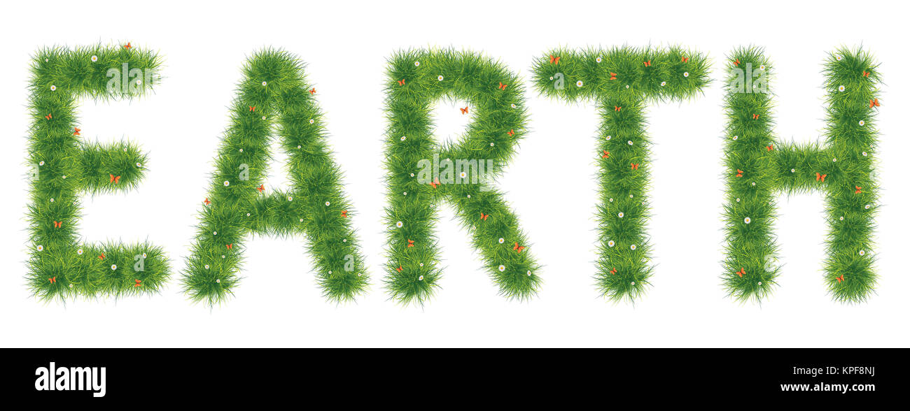Grass Word EARTH Isolated on White Background. Computer Graphics Stock ...
