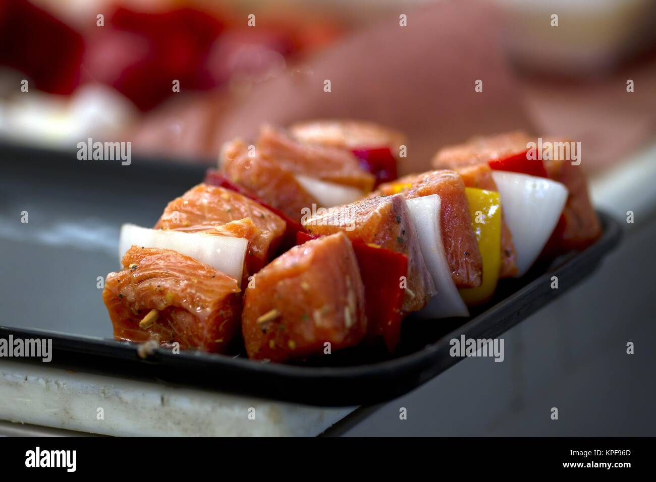 fish kebab served on tray Stock Photo - Alamy