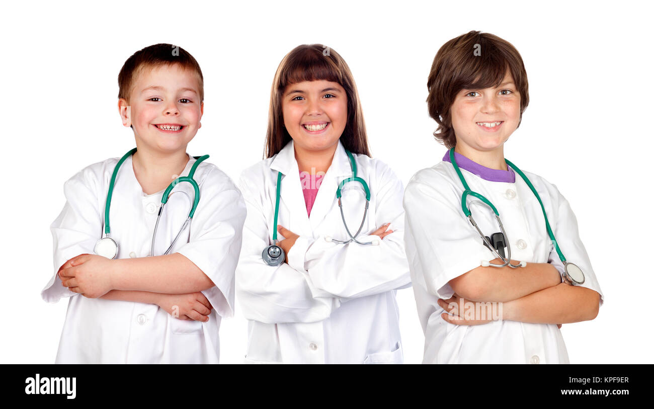 Team of small doctors isolated on a white background Stock Photo - Alamy
