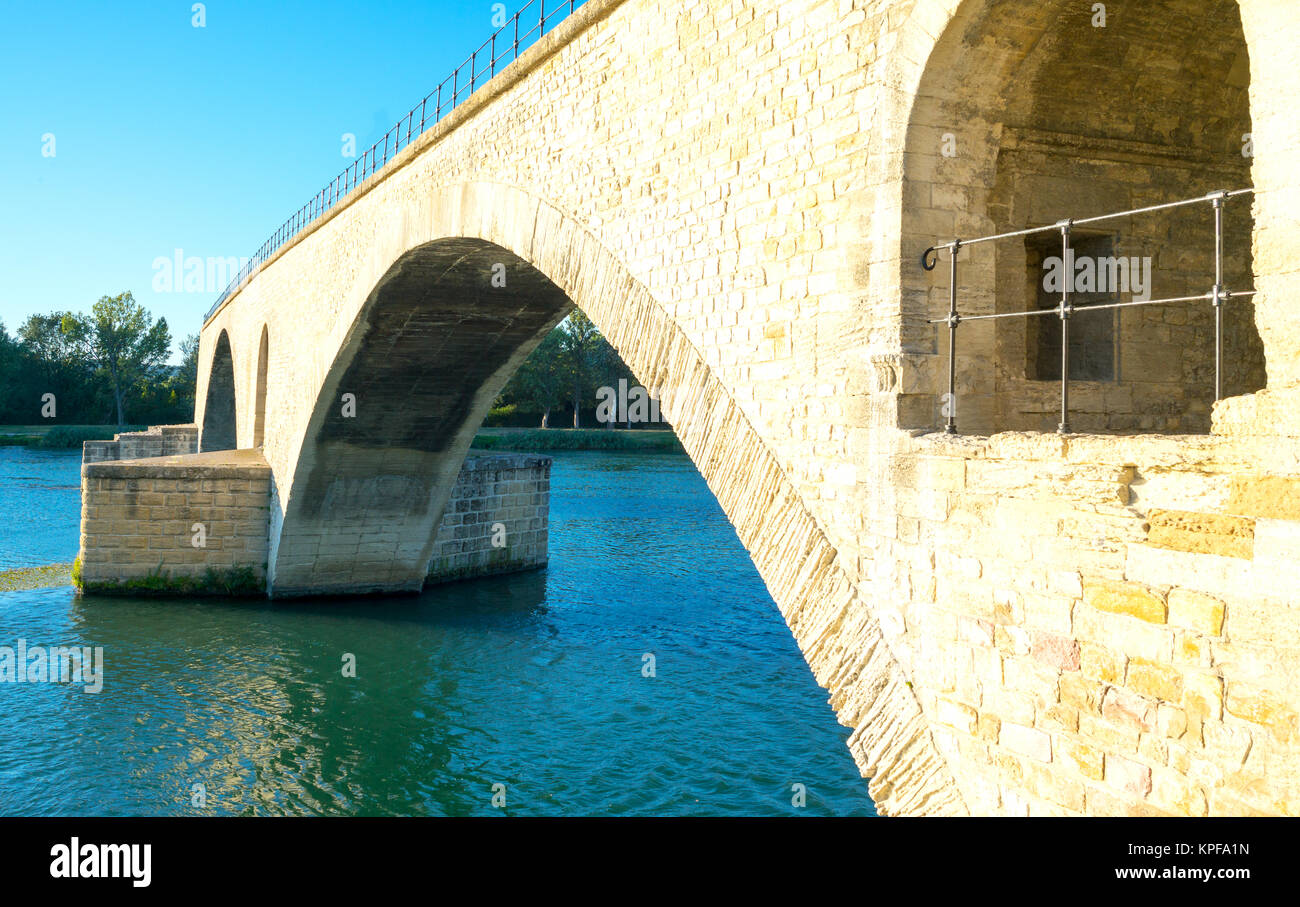 France, Avignon,view of the arches of the St Benezet bridge, also known ...