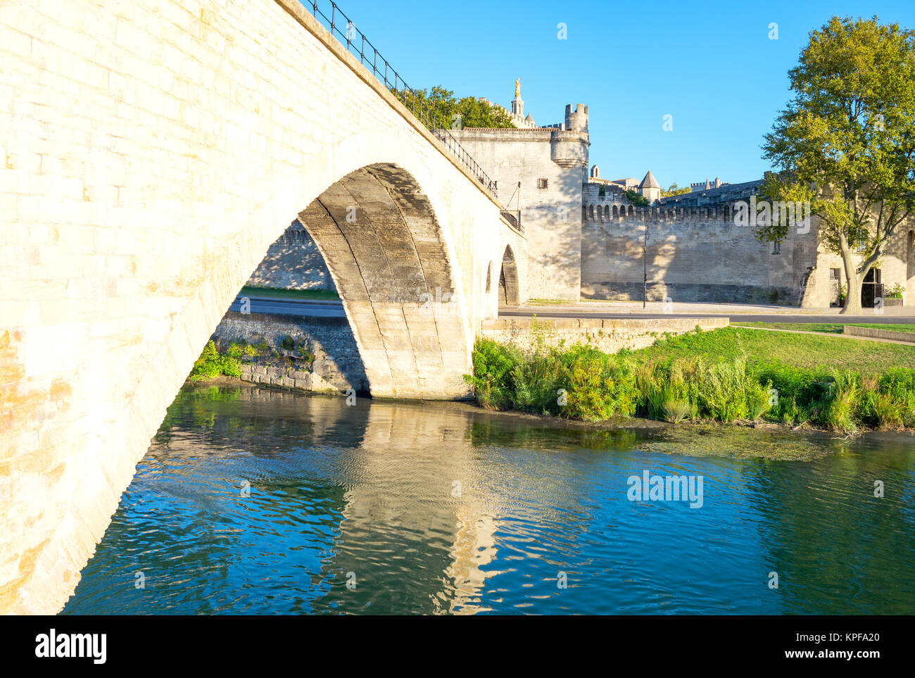 France, Avignon,view of the arches of the St Benezet bridge, also known ...