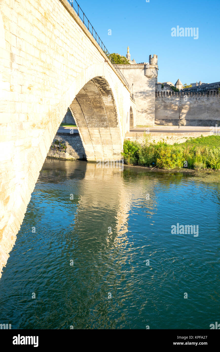 France, Avignon,view of the arches of the St Benezet bridge, also known ...