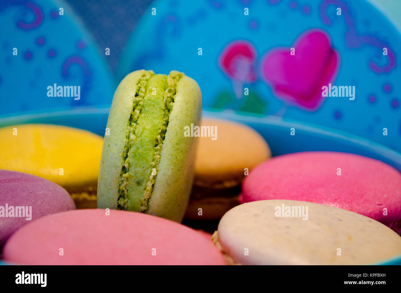set of different french cookies macaroons in a paper box top view Stock ...