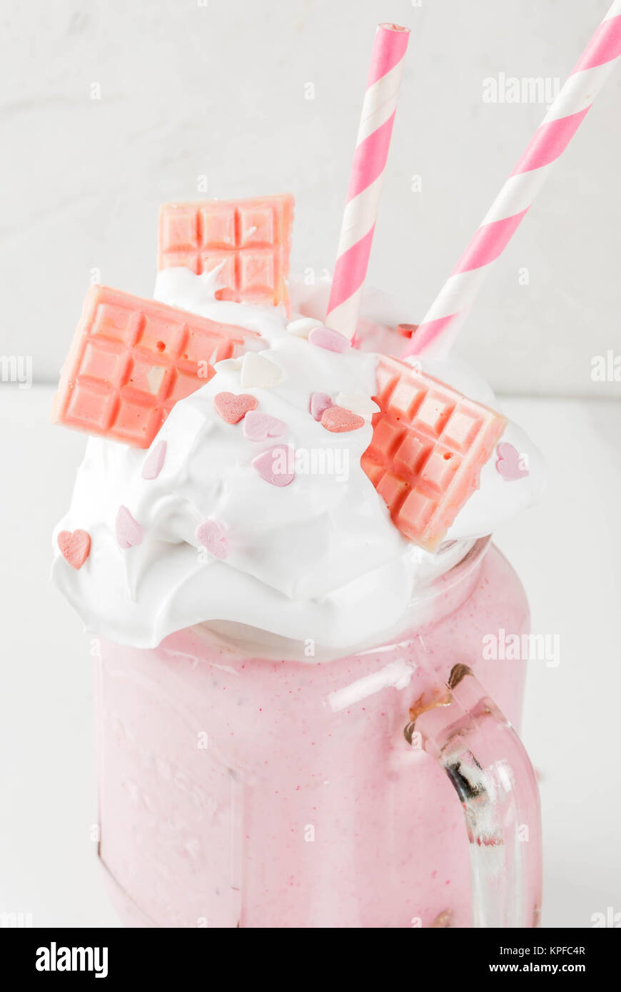 Crazy shake, romantic milkshake for Valentine's day with strawberry ...