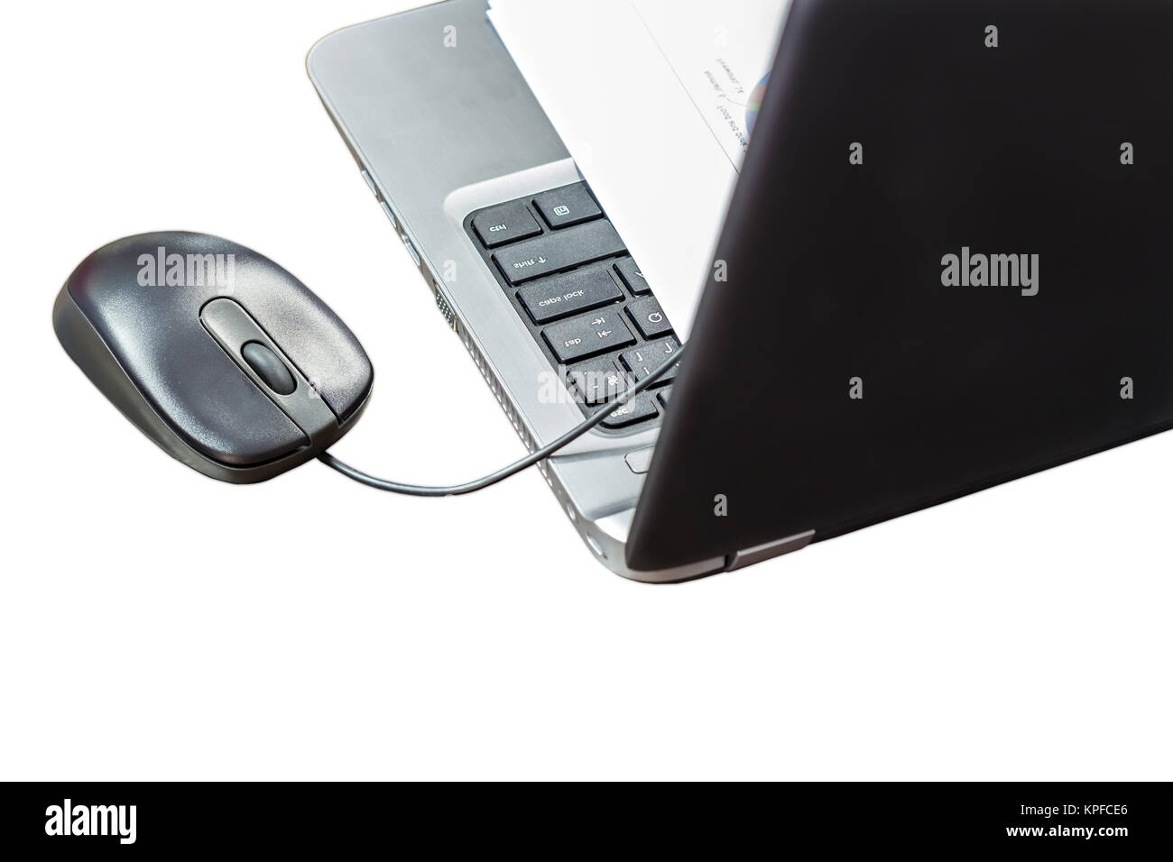 Laptop and mouse isolated on white with selective focus Stock Photo - Alamy