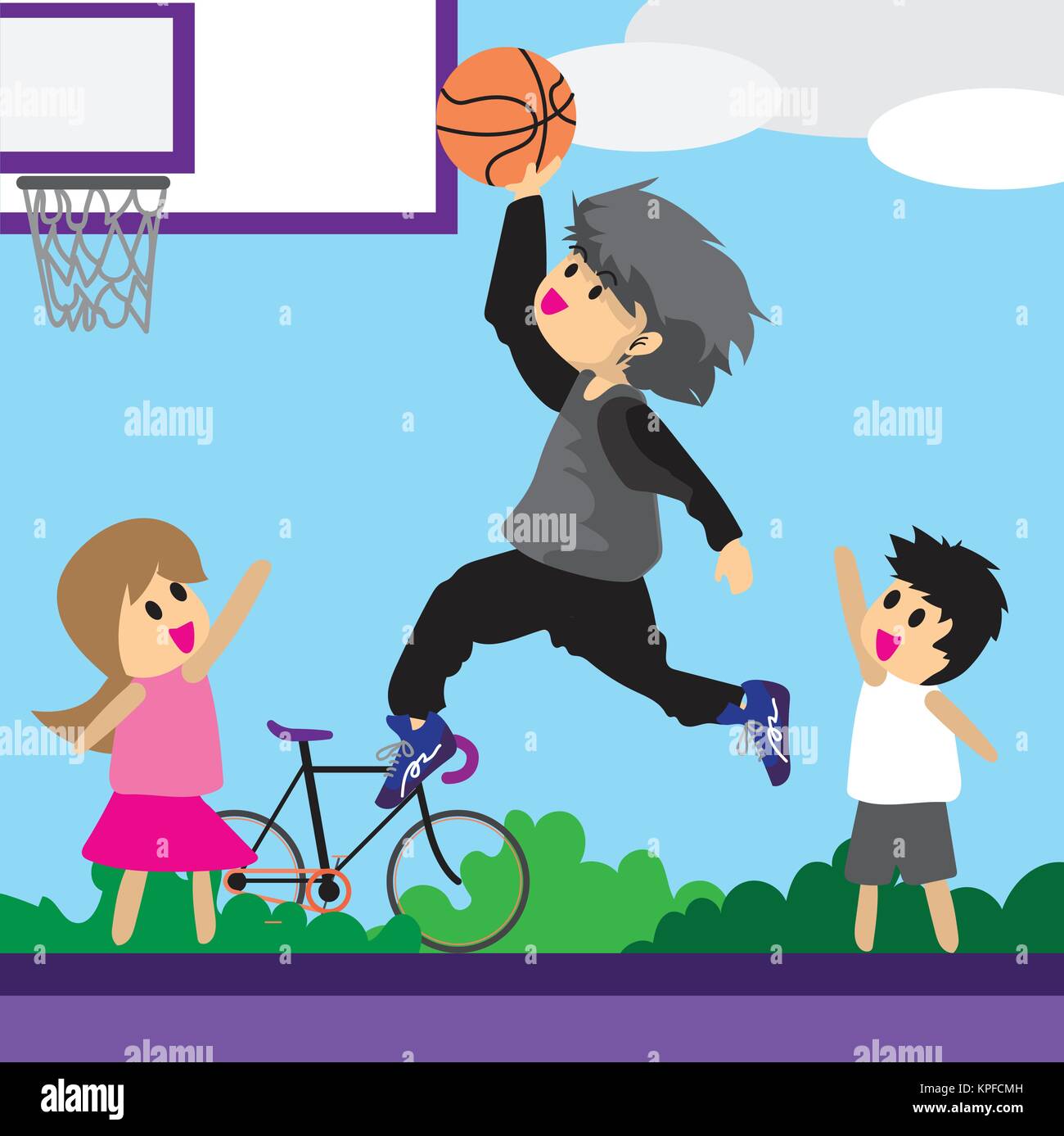 Boy Play Basketball character design cartoon art basketball court ...