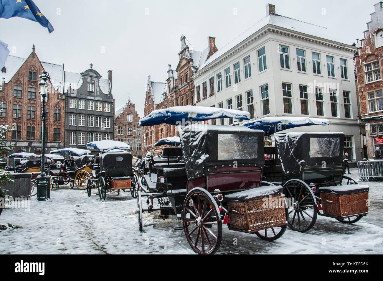 typical street of brugge, snow, snowing day, bruge, flanders, belgium ...