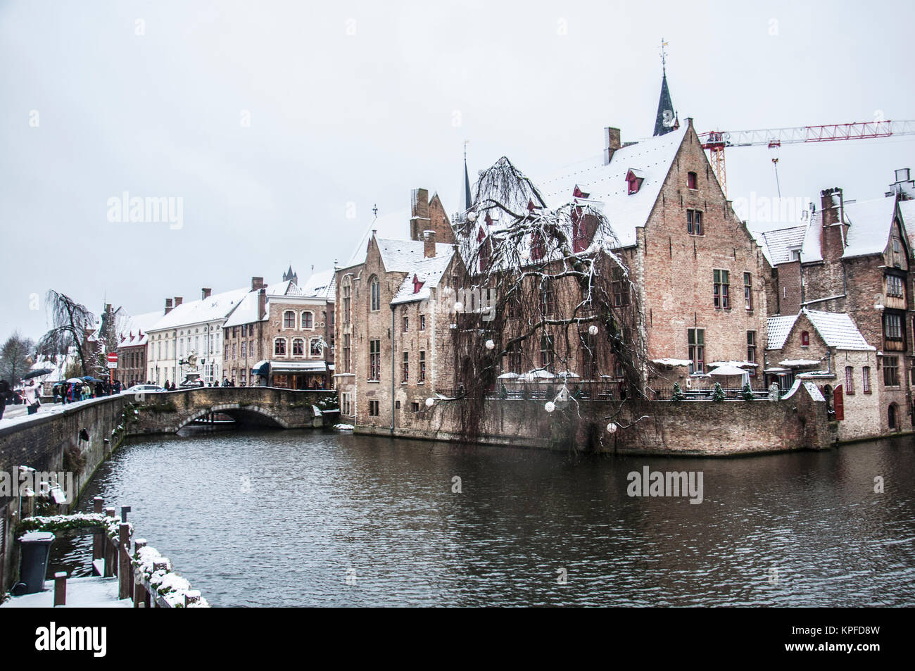 Canal of brugge, winter, snowing day, snow, bruges flanders, belgium ...