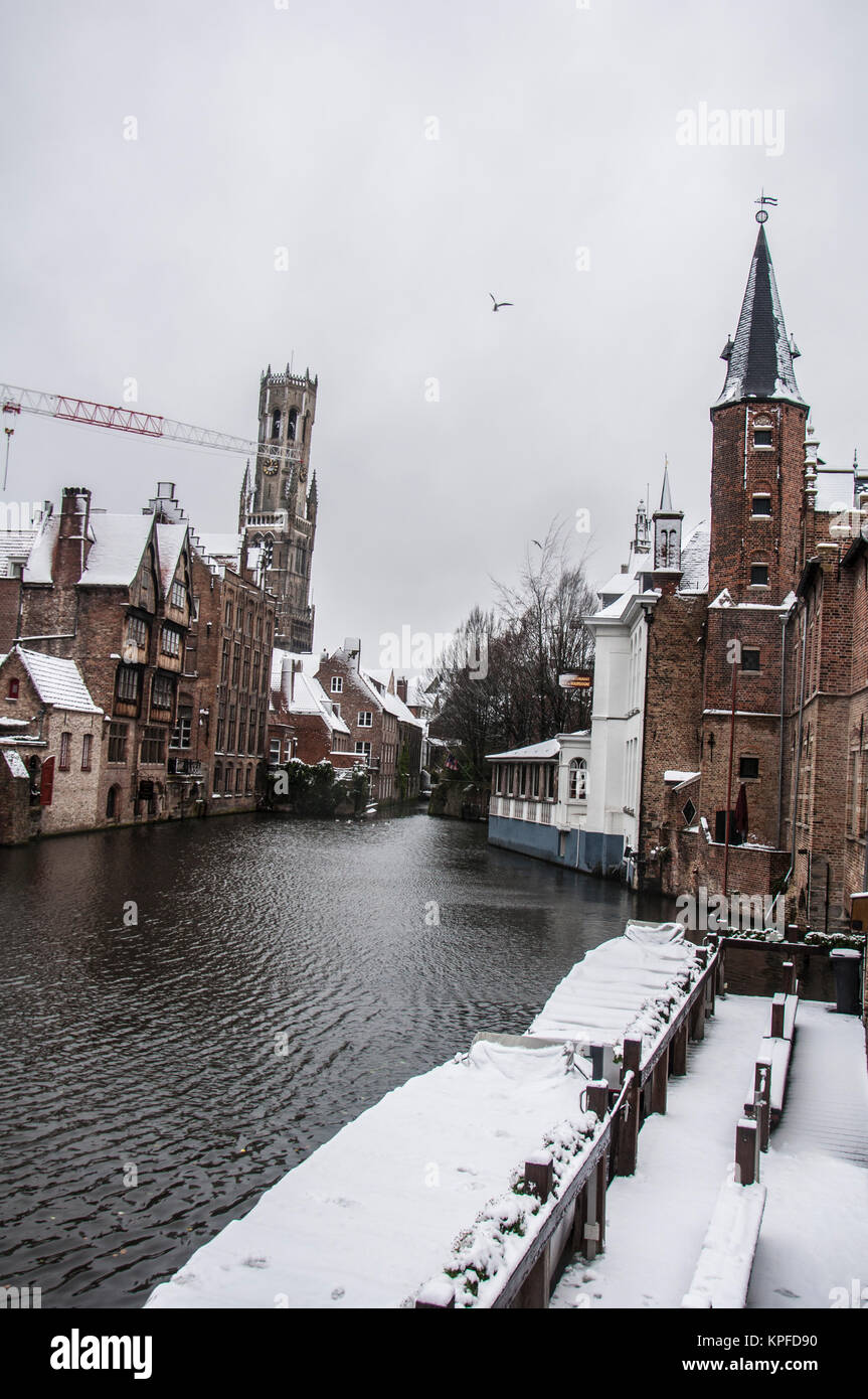 Canal of brugge, winter, snowing day, snow, bruges flanders, belgium ...
