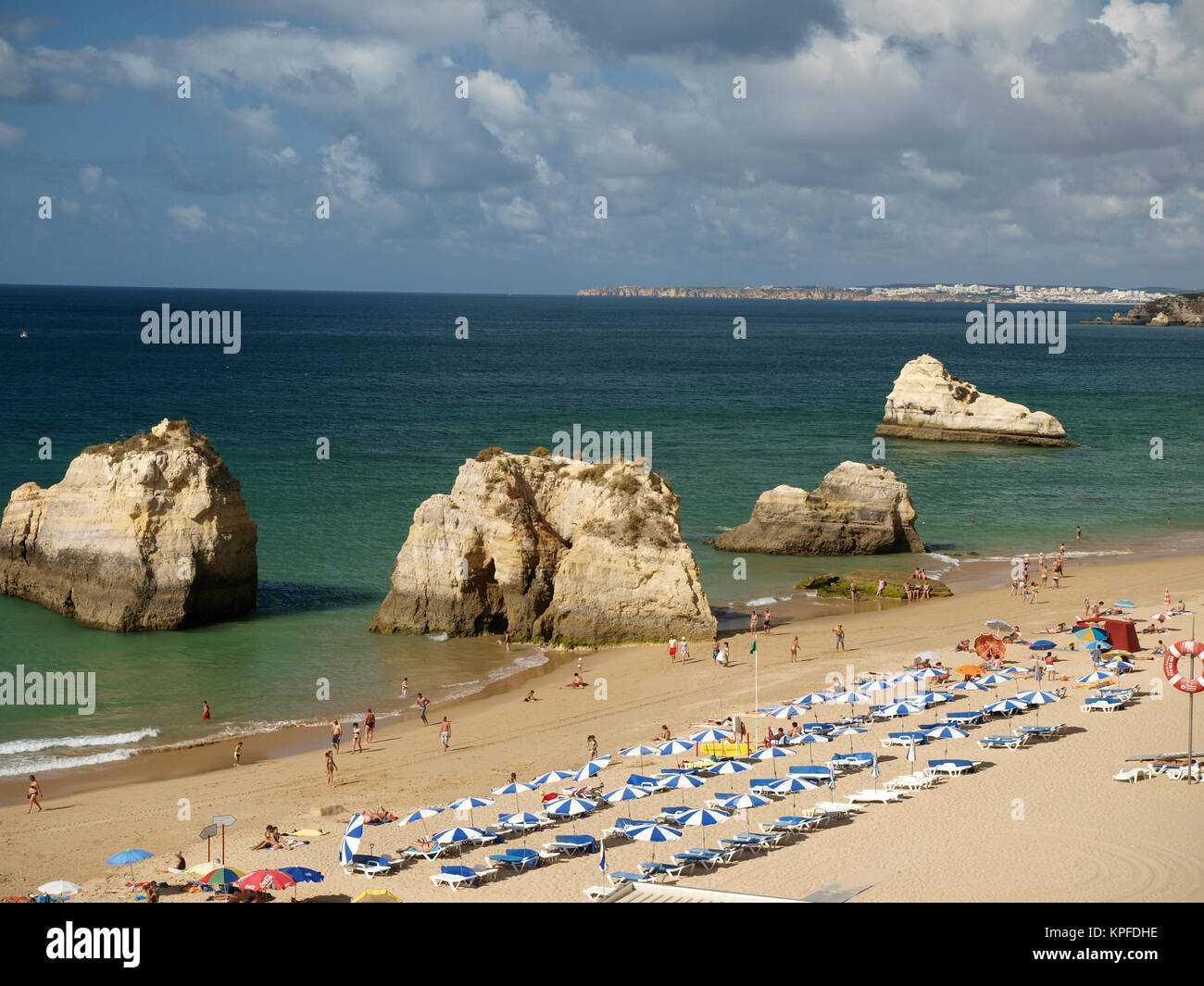 A section of the idyllic Praia de Rocha beach on the Algarve region ...