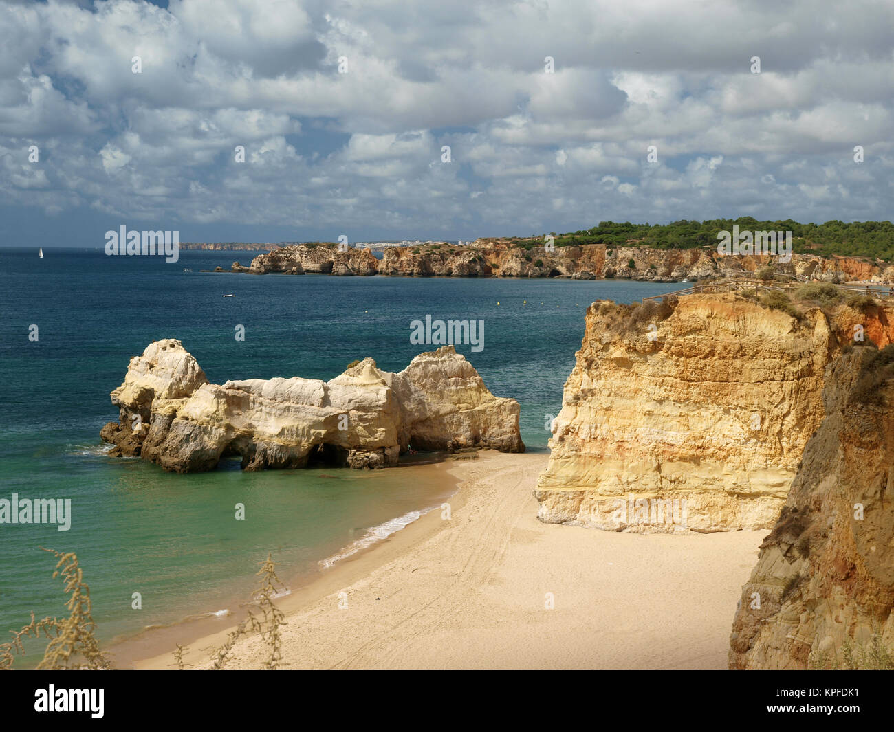 A section of the idyllic Praia de Rocha beach on the Algarve region ...