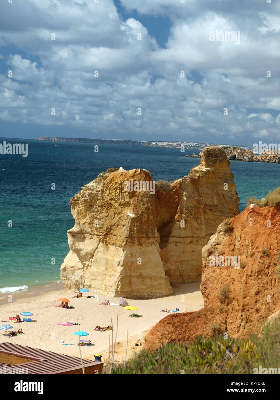 A section of the idyllic Praia de Rocha beach on the Algarve region ...