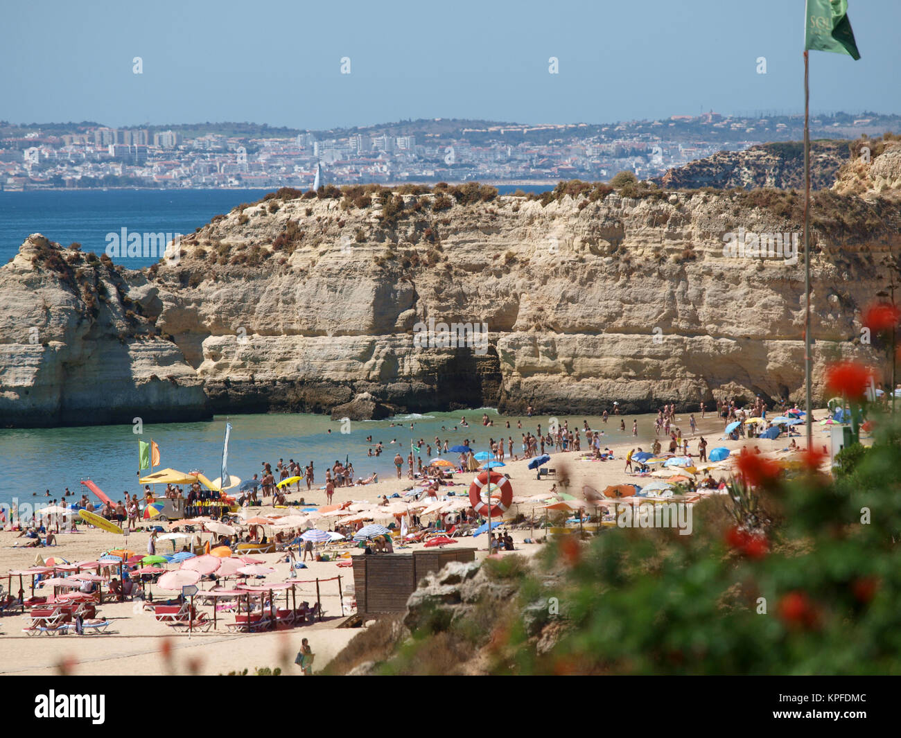 A section of the idyllic Praia de Rocha beach on the Algarve region ...