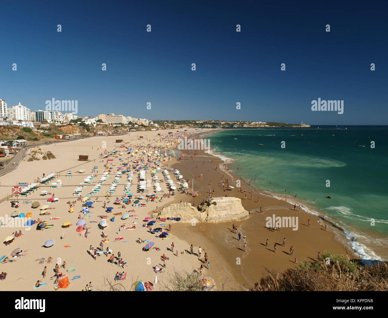A section of the idyllic Praia de Rocha beach on the Algarve region ...