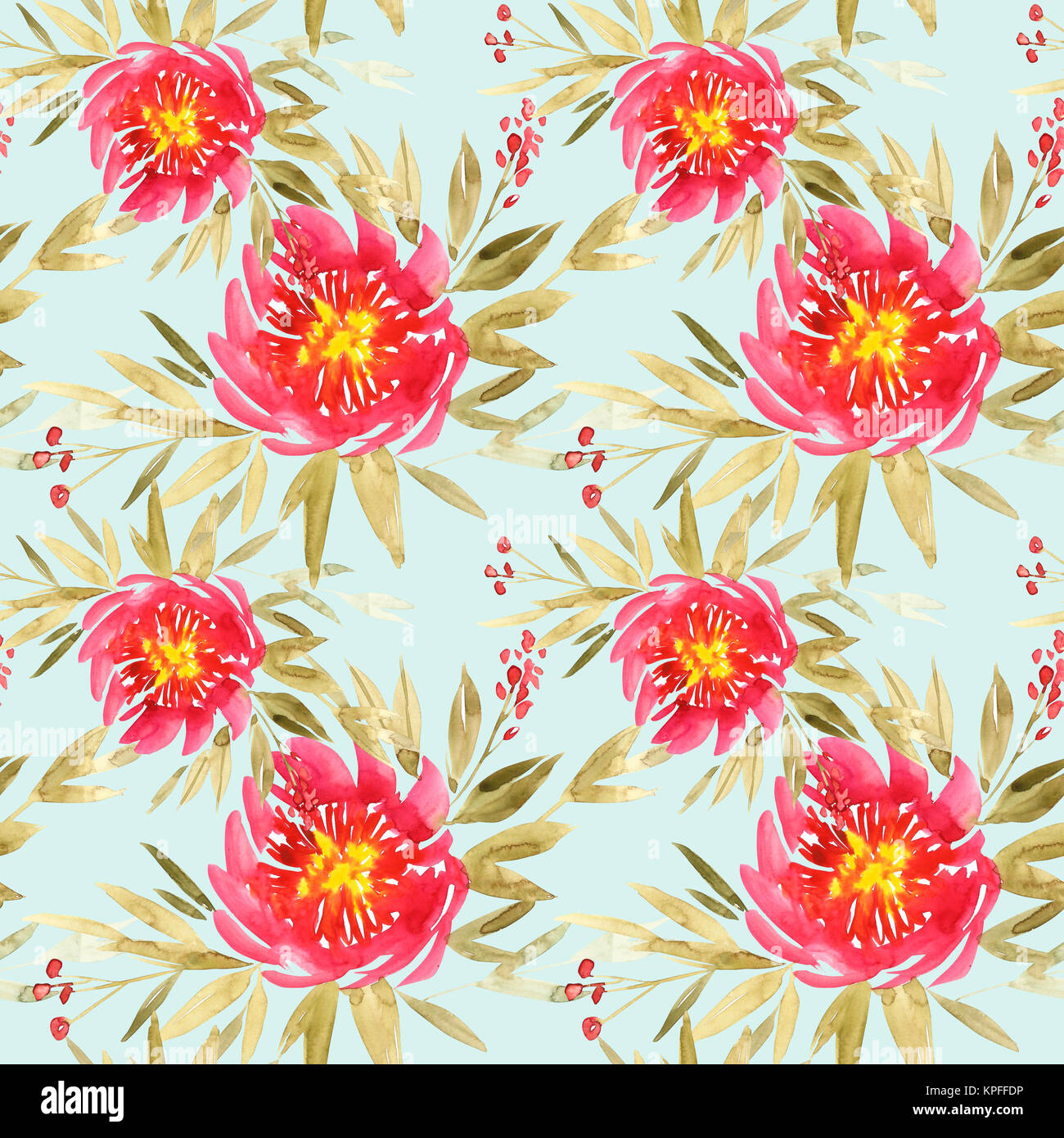 Seamless summer pattern with watercolor flowers handmade Stock Photo ...