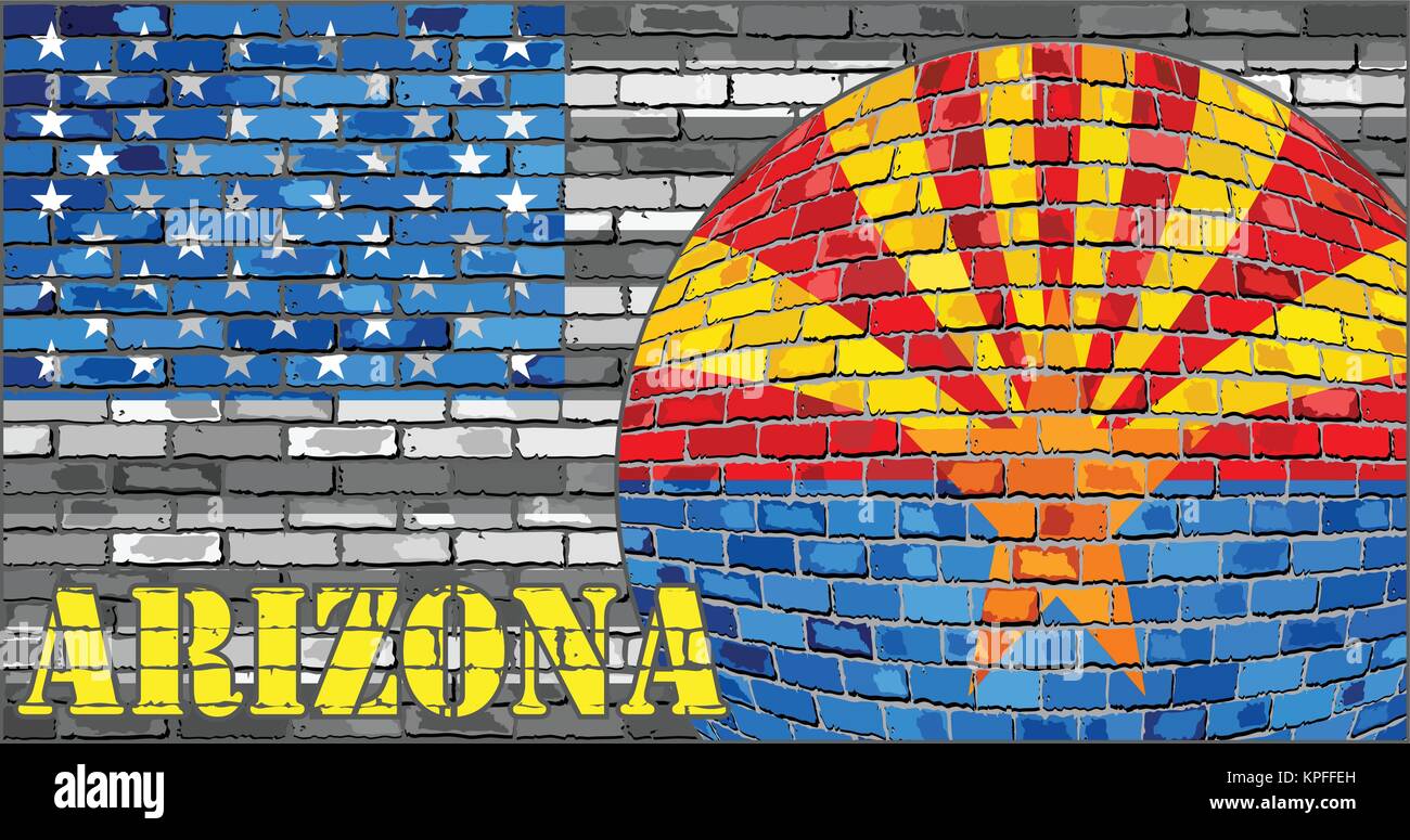 Arizona flag on the grey USA flag background - Illustration, Ball with ...