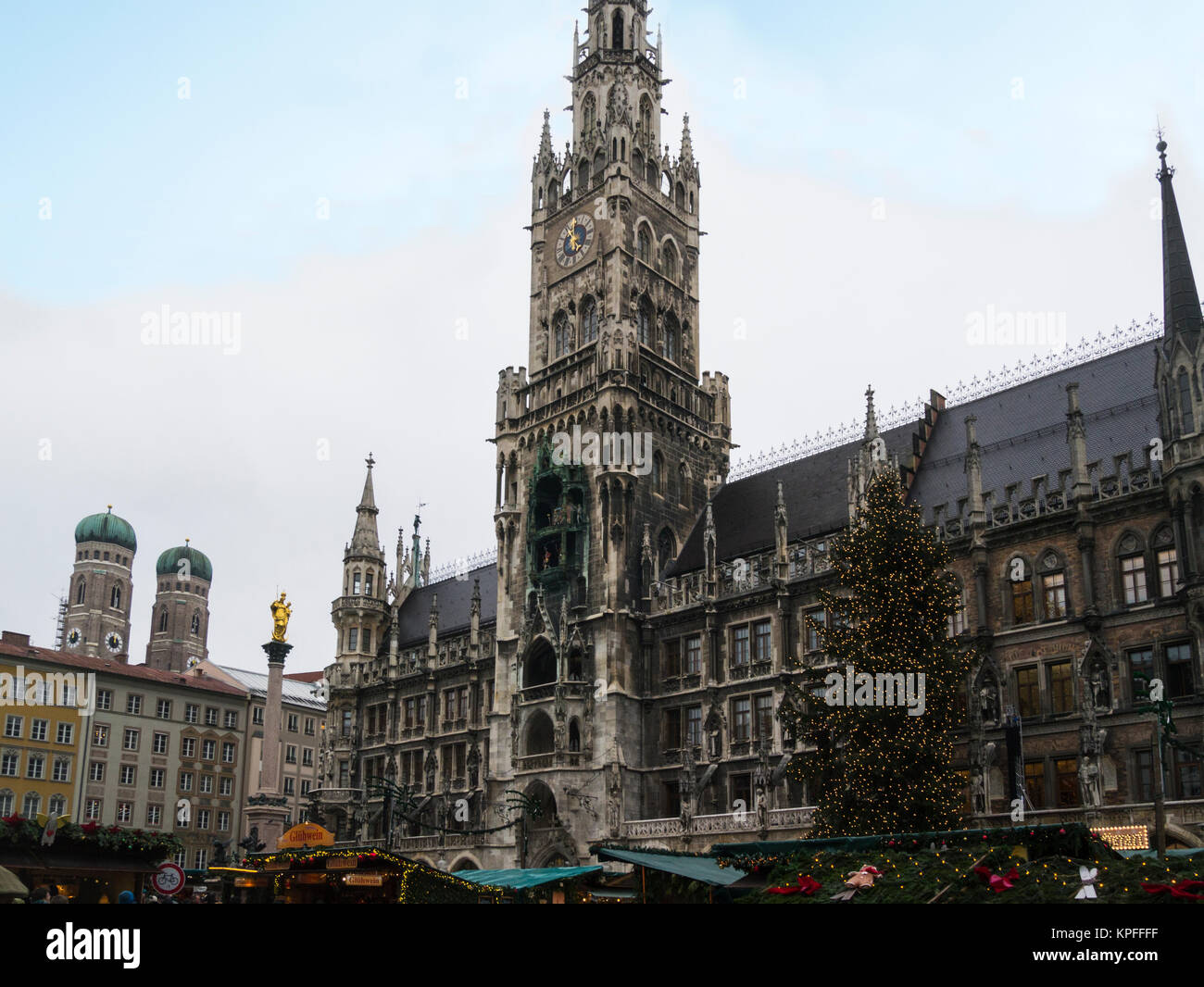 Marienplatz with marian column and old town hall hi-res stock ...