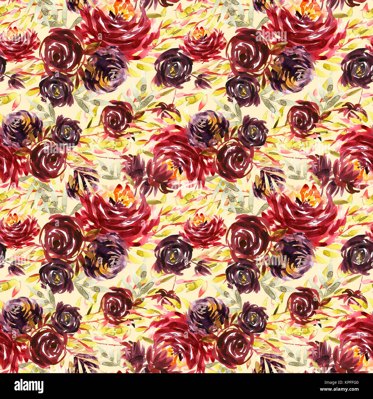 Seamless summer pattern with watercolor flowers handmade Stock Photo ...